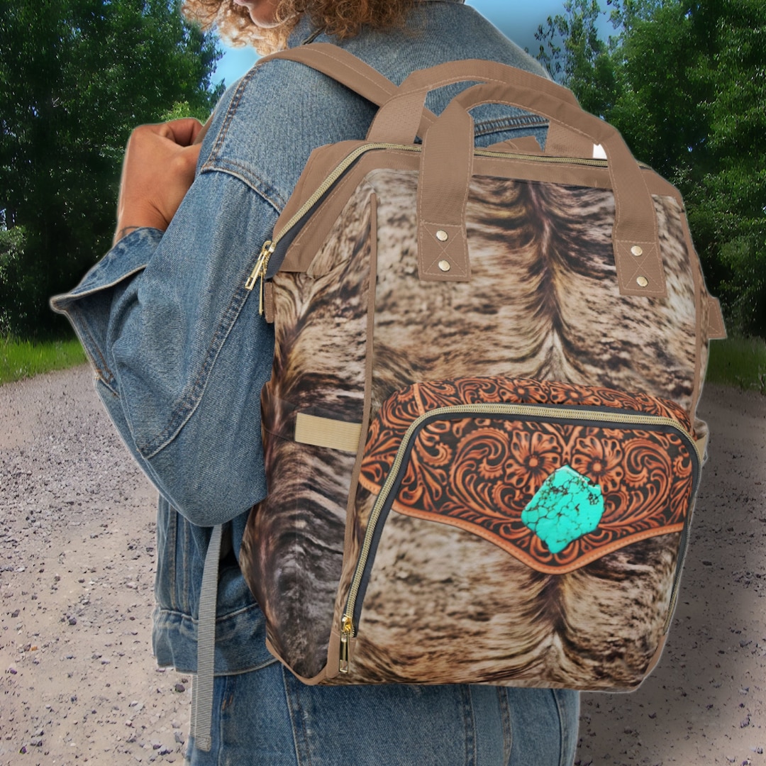 Personalized Western Backpack/diaper Bag a Hair-on Brindle Cowhide ...