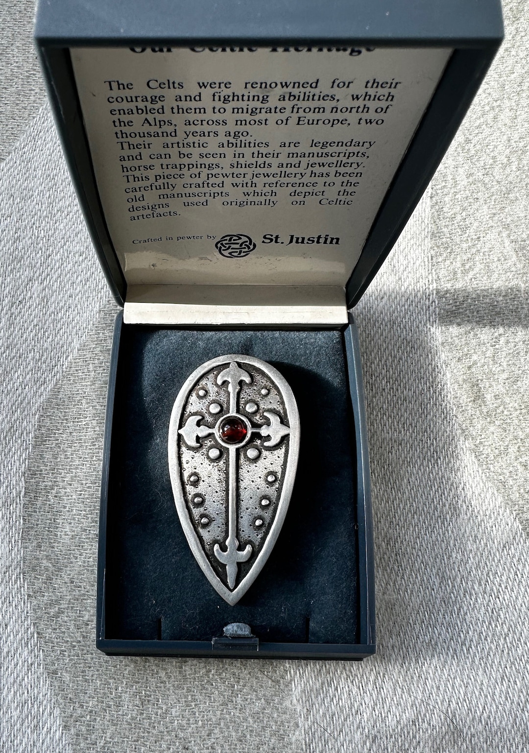 Vintage St Justin Cornish Pewter Brooch - Etsy UK