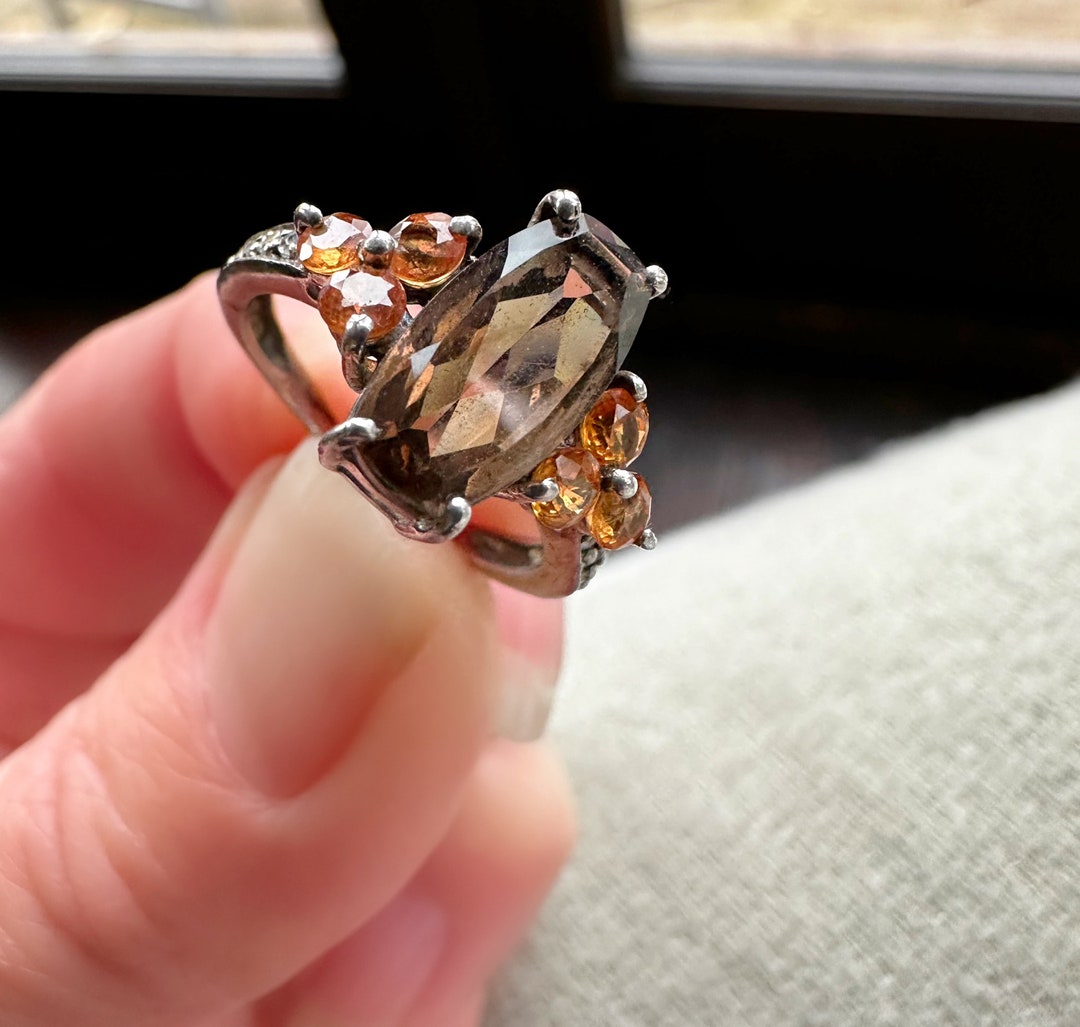 Vintage Smoky Quartz and Citrine Ring - Etsy