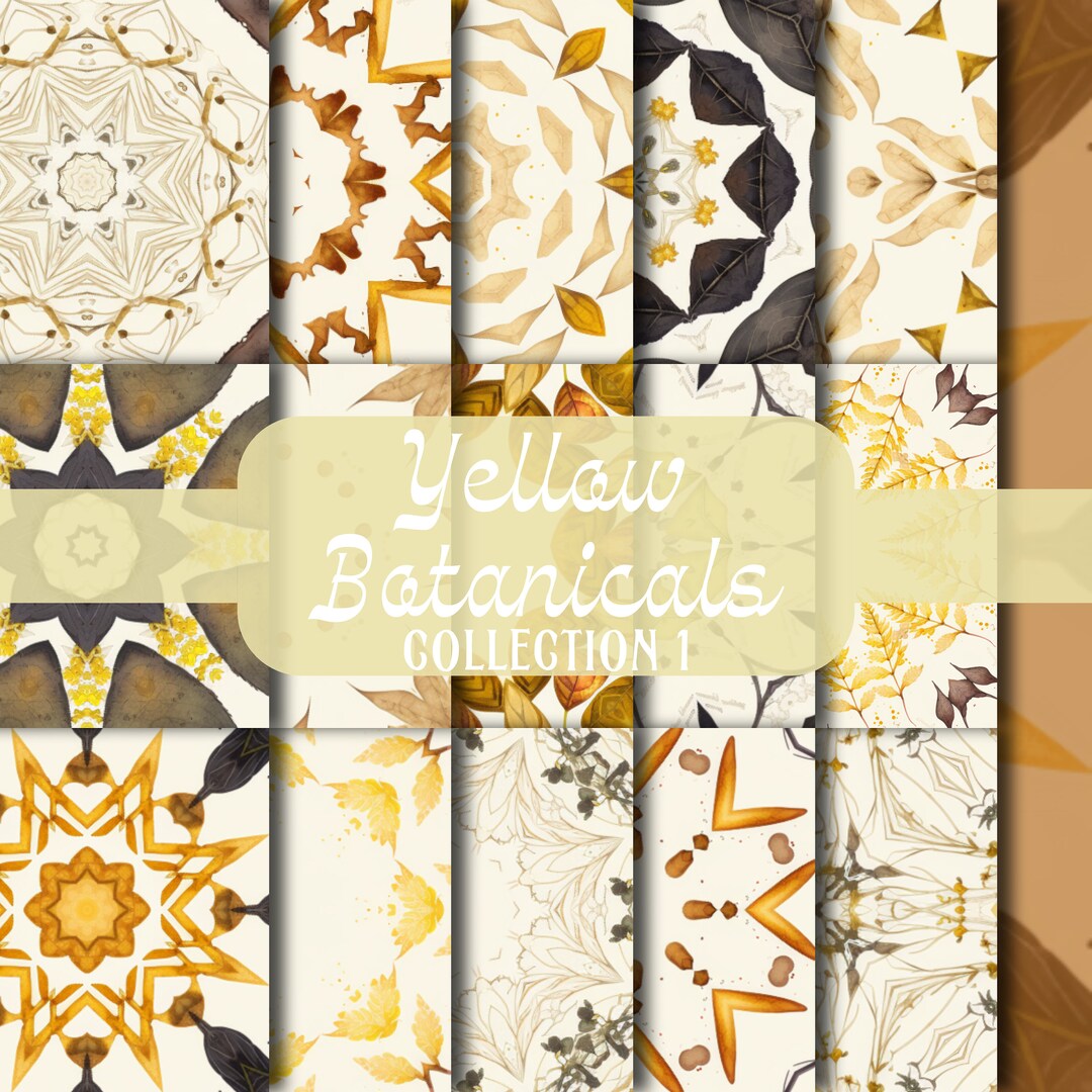 Yellow Botanicals Collection 1 Digital Paper - Scrapbook Paper ...