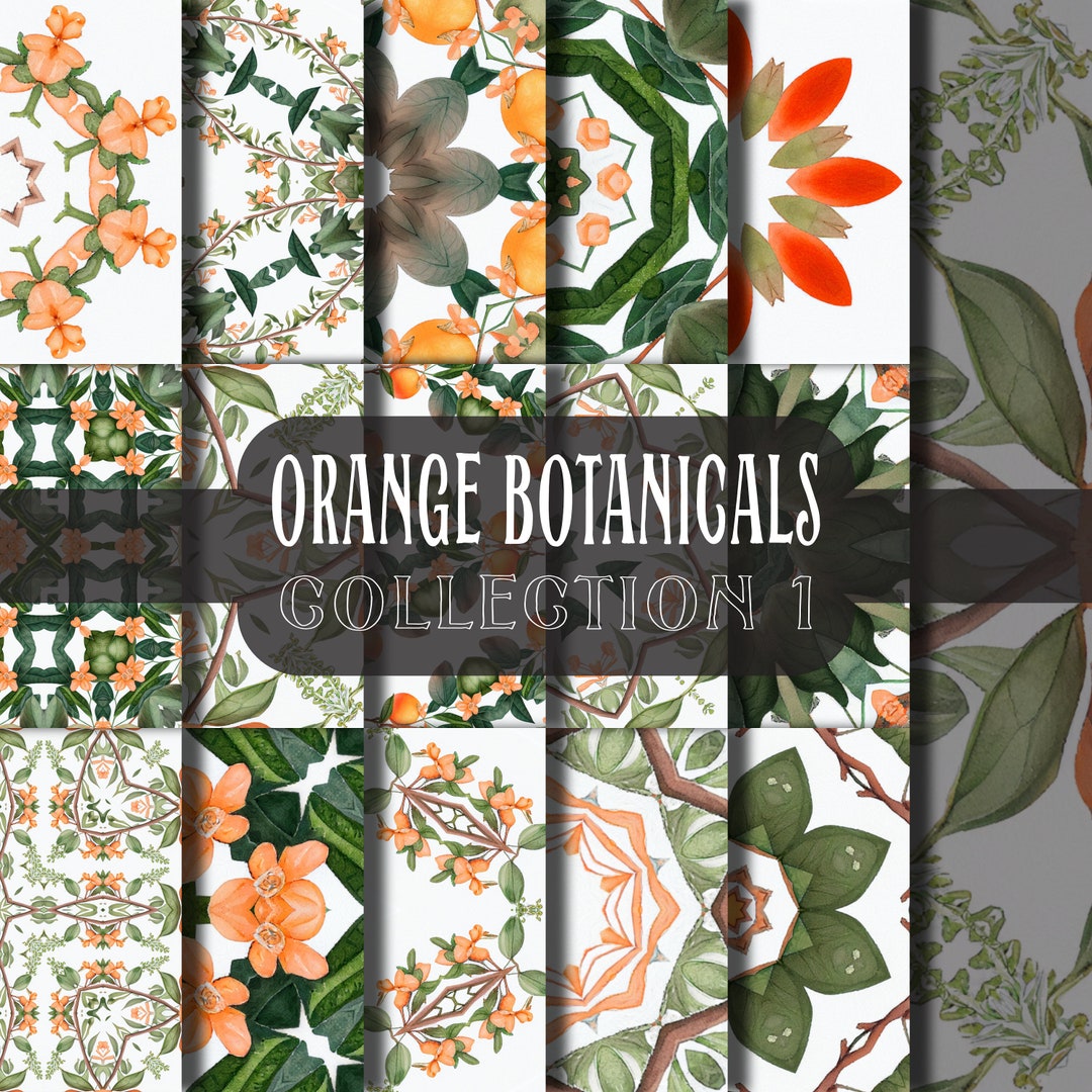 Orange Botanicals Collection 1 Digital Paper - Scrapbook Paper ...