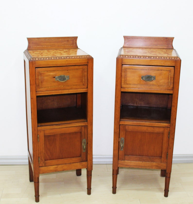 20th Century Italian High Bedside Tables With Marble and Inlays ...
