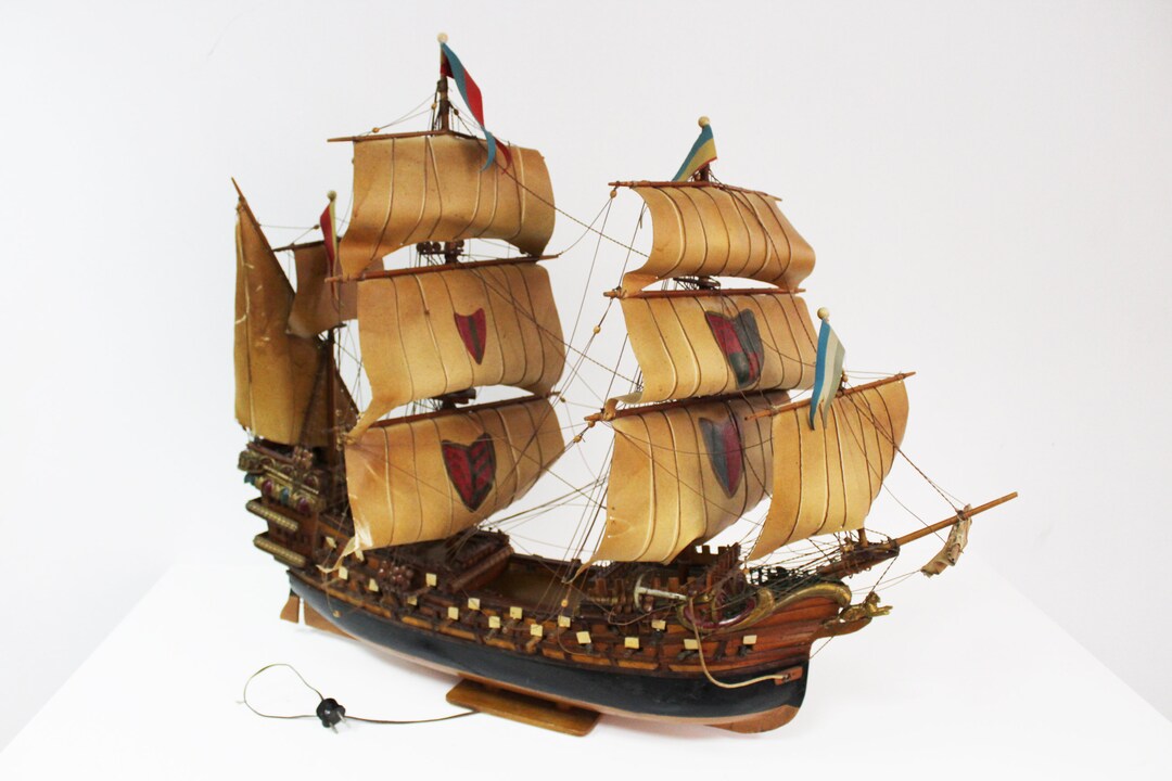 Ancient Sailing Ship, Handcrafted Vintage Ship With Light 1930/60 ...