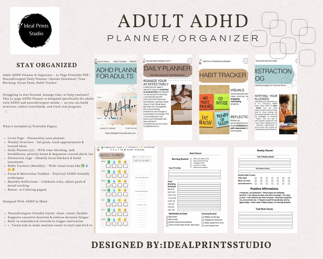 Adult ADHD Planner & Organizer – 31-page Printable PDF | Neurodivergent ...