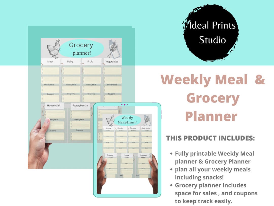 Weekly Meal/grocery Planner, Printable Pdf Meal Planner, Grocery ...