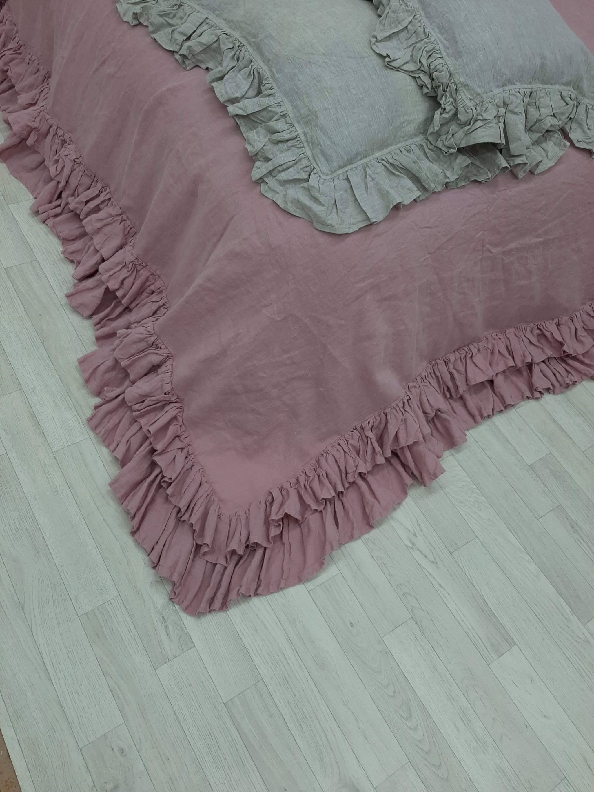 Linen Sheet With Double Ruffle. Ruffle Flat Sheet. Sheet With - Etsy