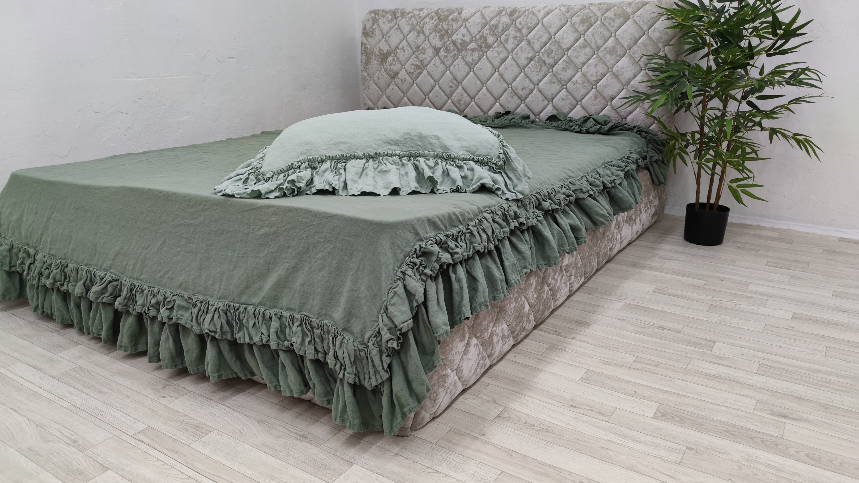 Linen Sheet With Double Ruffle. Ruffle Flat Sheet. Sheet With - Etsy