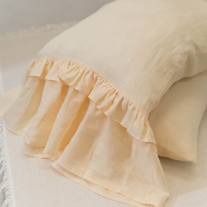 Linen Pillow Sham With Double Ruffle. Organic Linen. Ruffle Pillow ...