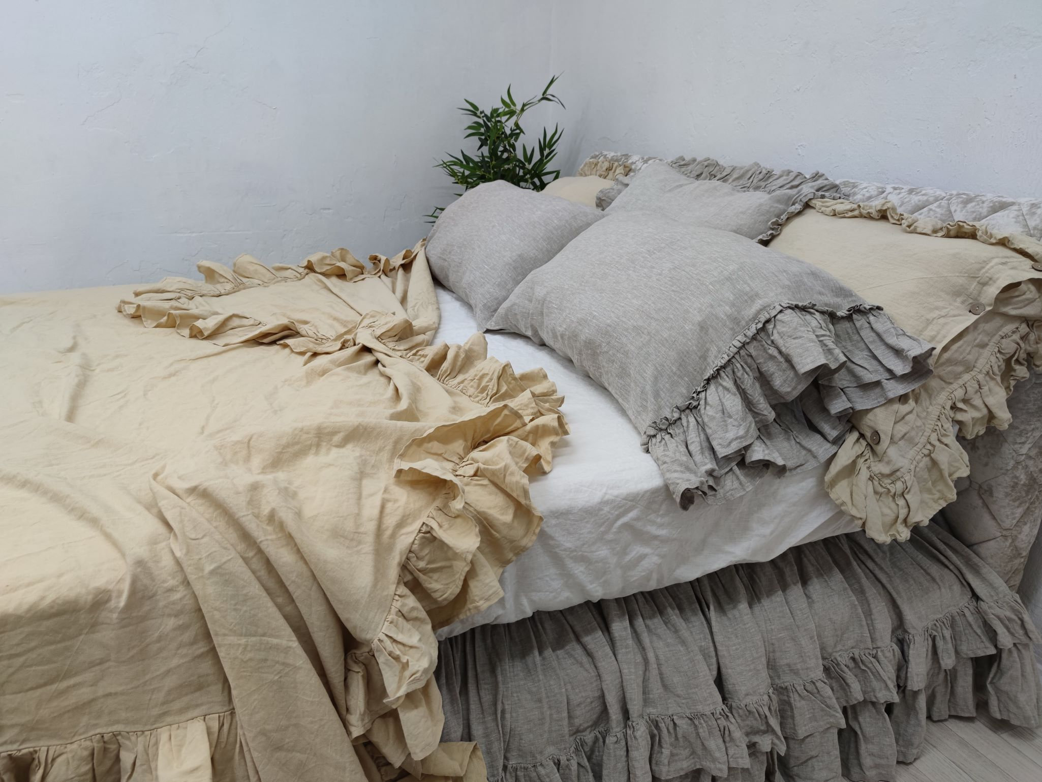 Linen Sheet With Double Ruffle. Ruffle Flat Sheet. Sheet With - Etsy