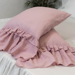 Organic Linen Double Ruffled Pillowcase Frill Pillow Sham Slip Cover ...
