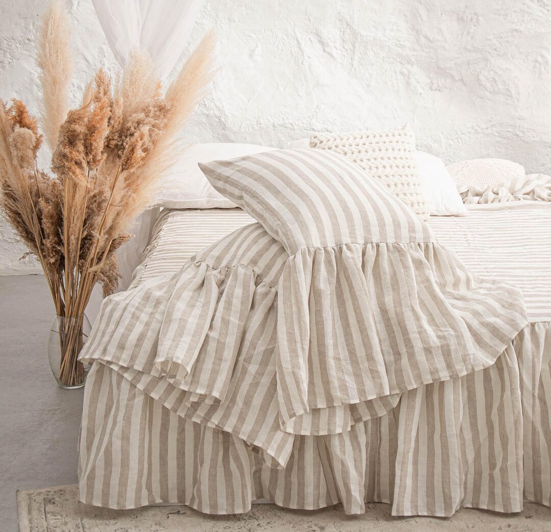 Stonewashed Pillow Sham With Long Ruffle, Linen Ruffled Pillowcase. - Etsy