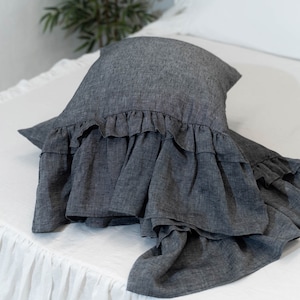 Organic Linen Double Ruffled Pillowcase Frill Pillow Sham Slip Cover ...