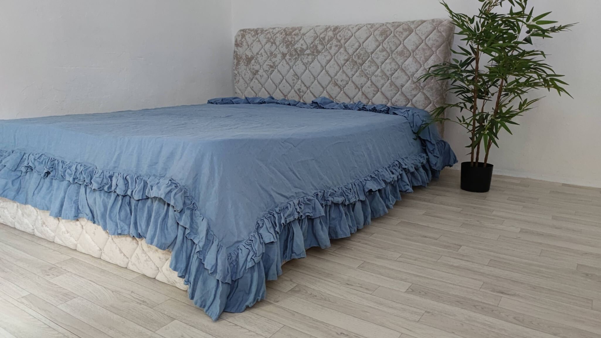 Linen Sheet With Double Ruffle. Ruffle Flat Sheet. Sheet With - Etsy