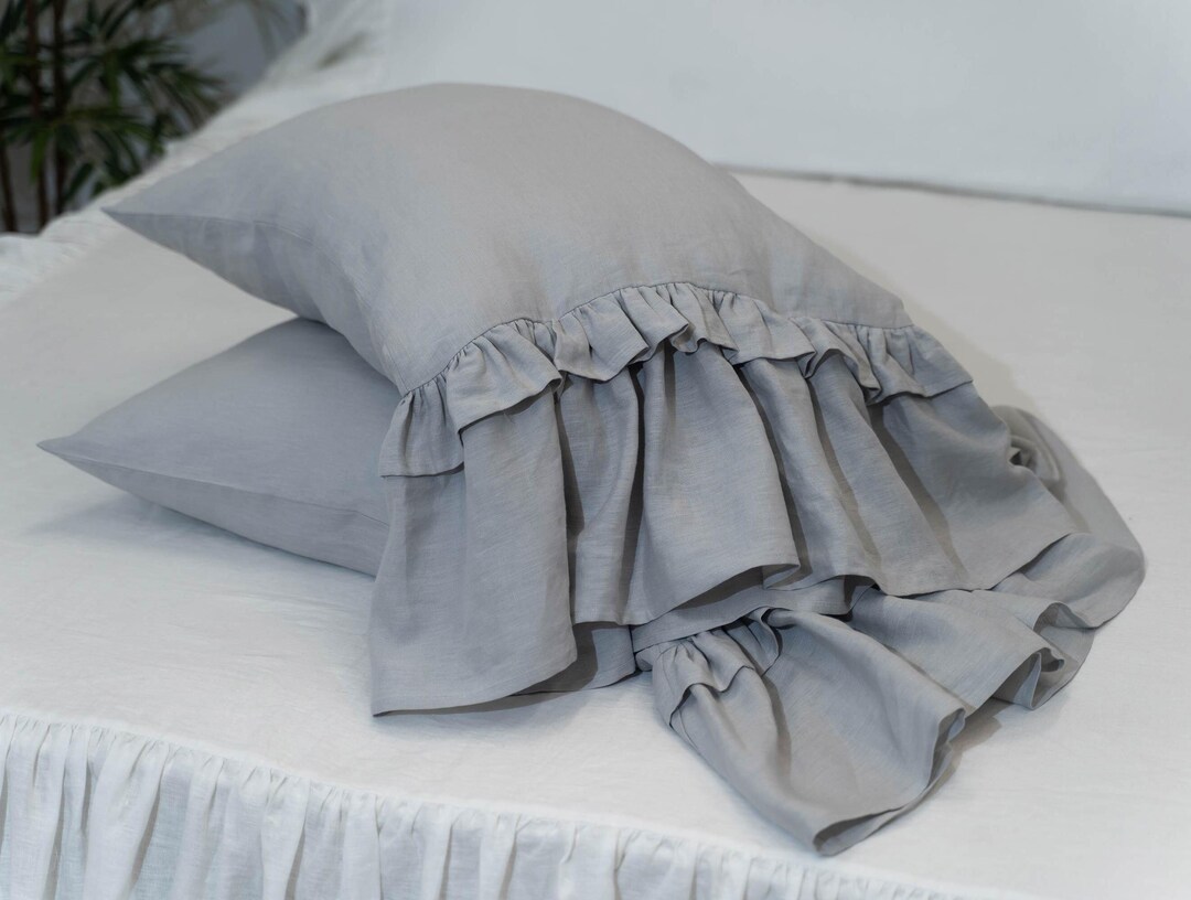 Double Ruffled Linen Pillowcase, Pillow Shams With Ruffle, Organic Euro ...