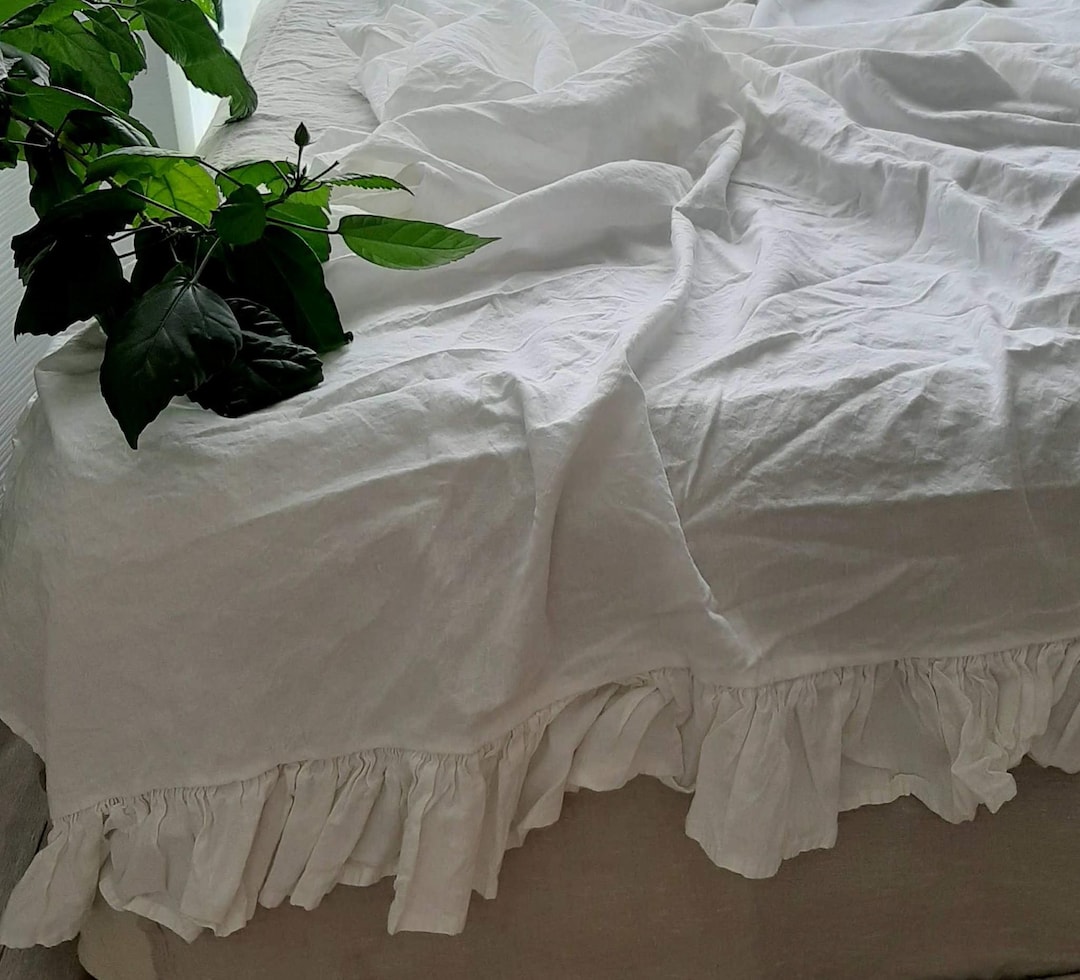 Linen Ruffled Sheet Flat Sheet Flax Cal King Queen Full Long Double ...