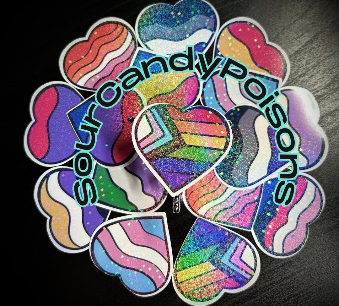 10 Sticker Pack: LGBTQ+ Flag Heart Stickers, Glitter Holographic ...