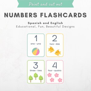 Printable Numbers Flashcards, Preschool Numbers Cards, Spanish and ...
