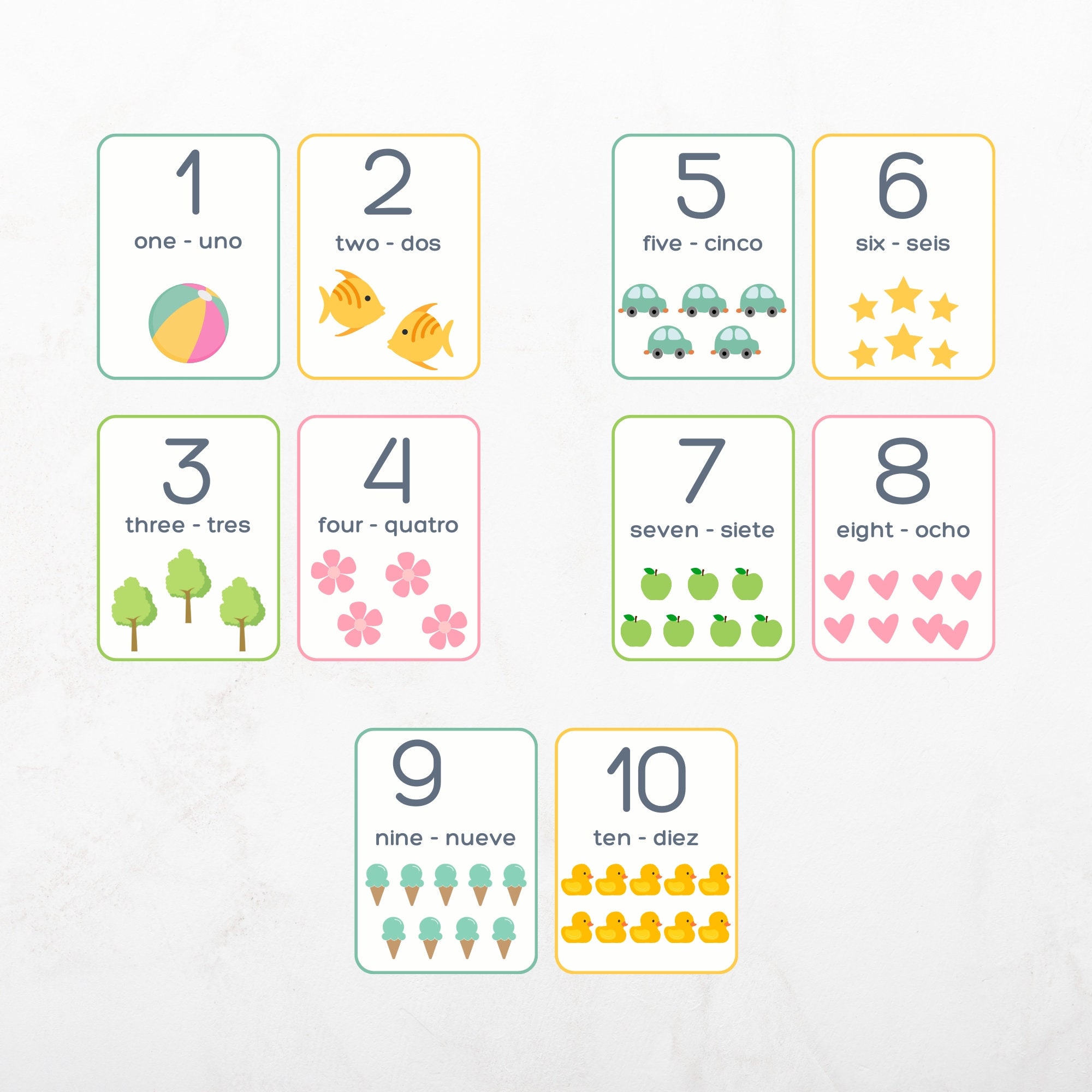 Printable Numbers Flashcards, Preschool Numbers Cards, Spanish and ...