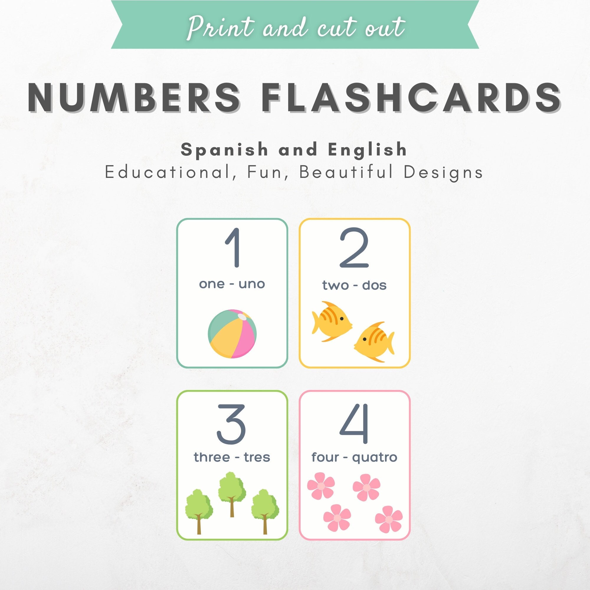 Printable Numbers Flashcards, Preschool Numbers Cards, Spanish and ...