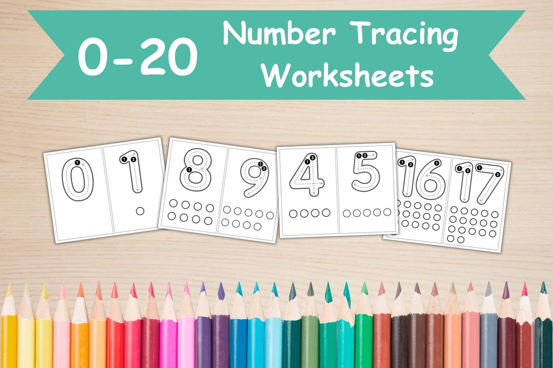 Number Tracing Worksheets 0-20: Preschool Coloring (PDF Pattern) - Etsy