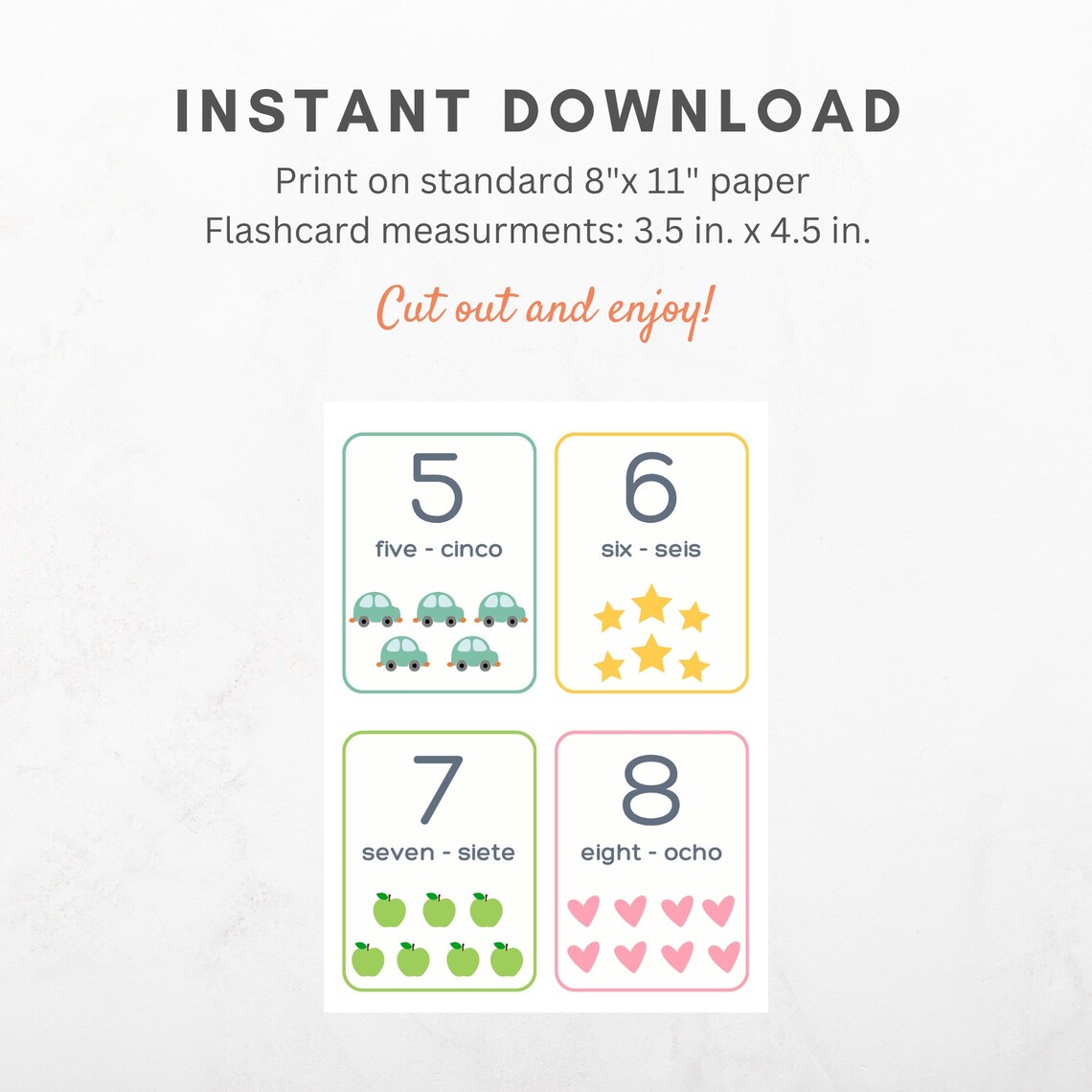 Printable Numbers Flashcards, Preschool Numbers Cards, Spanish and ...
