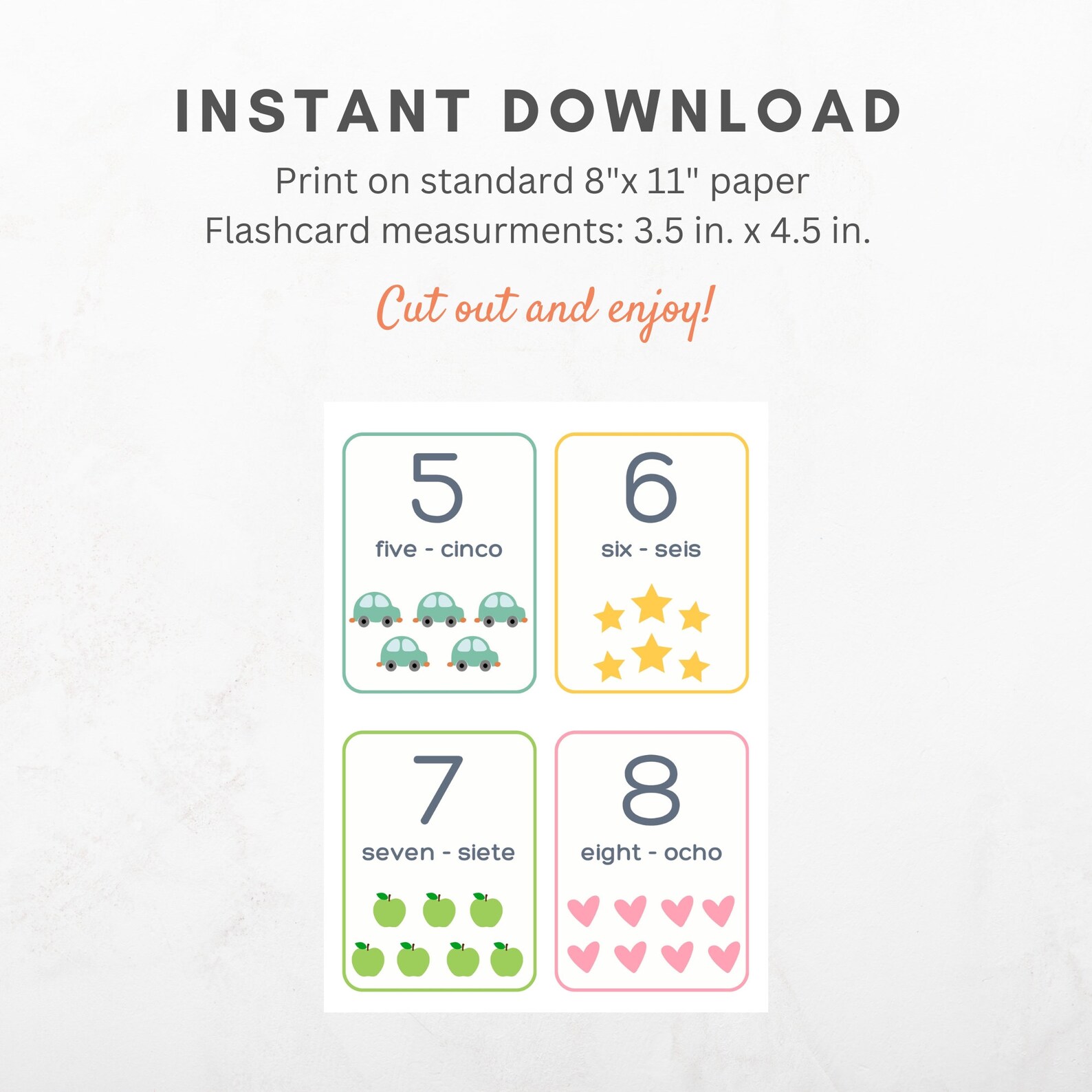Printable Numbers Flashcards, Preschool Numbers Cards, Spanish and ...