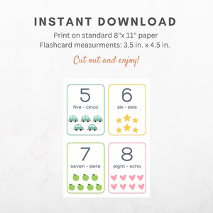 Printable Numbers Flashcards, Preschool Numbers Cards, Spanish and ...