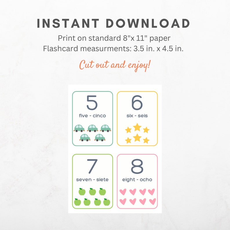 Printable Numbers Flashcards, Preschool Numbers Cards, Spanish and ...