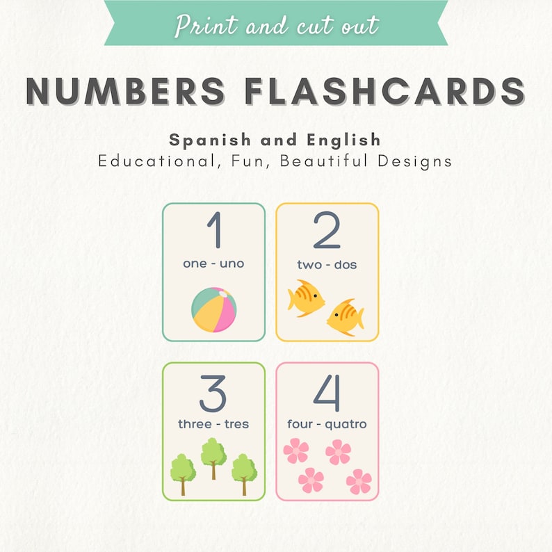 Printable Numbers Flashcards Preschool Numbers Cards Spanish - Etsy