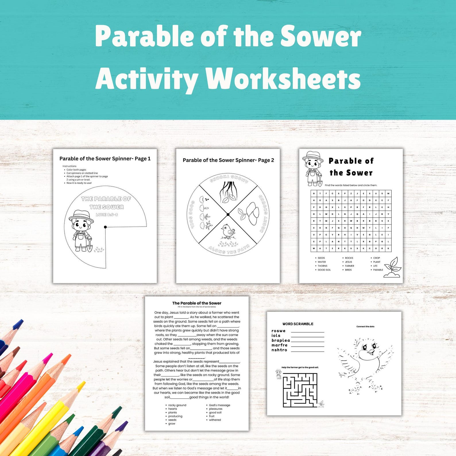 Parable of the Sower Bible Worksheets: Kids Sunday School (PDF Pattern ...