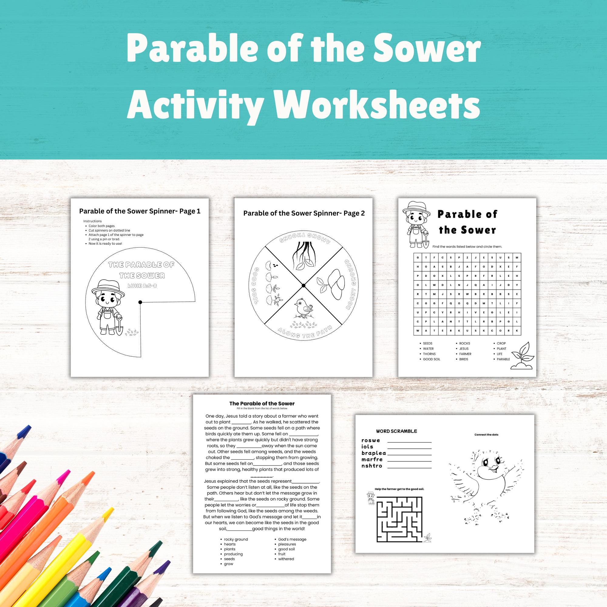 Parable of the Sower Bible Worksheets, Bible Worksheets, Kids ...