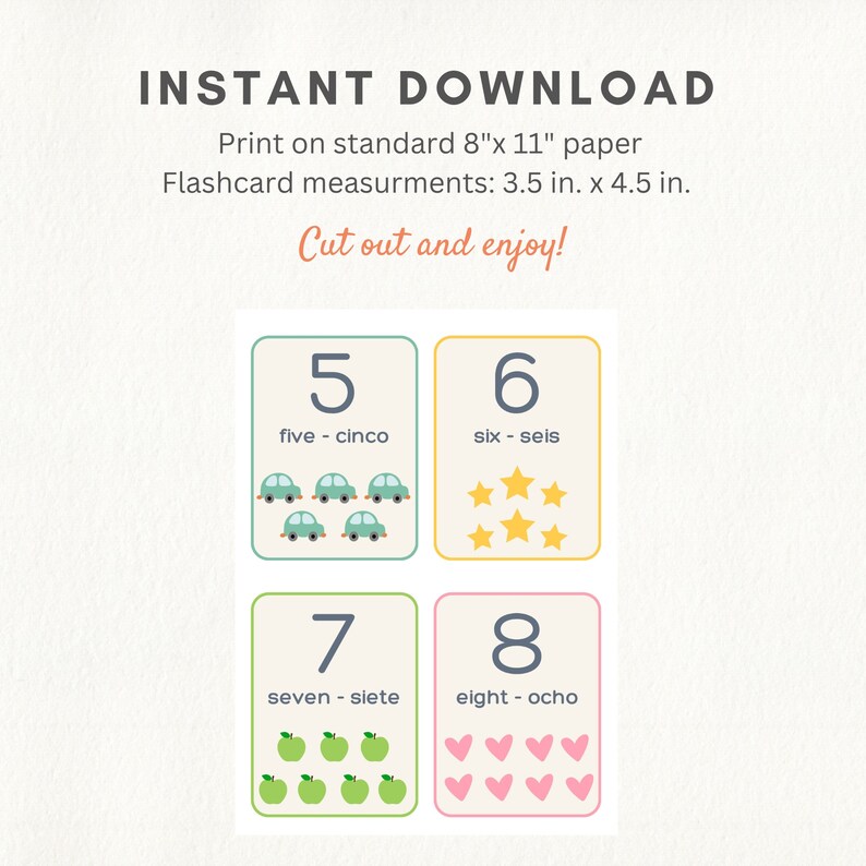 Printable Numbers Flashcards Preschool Numbers Cards Spanish - Etsy