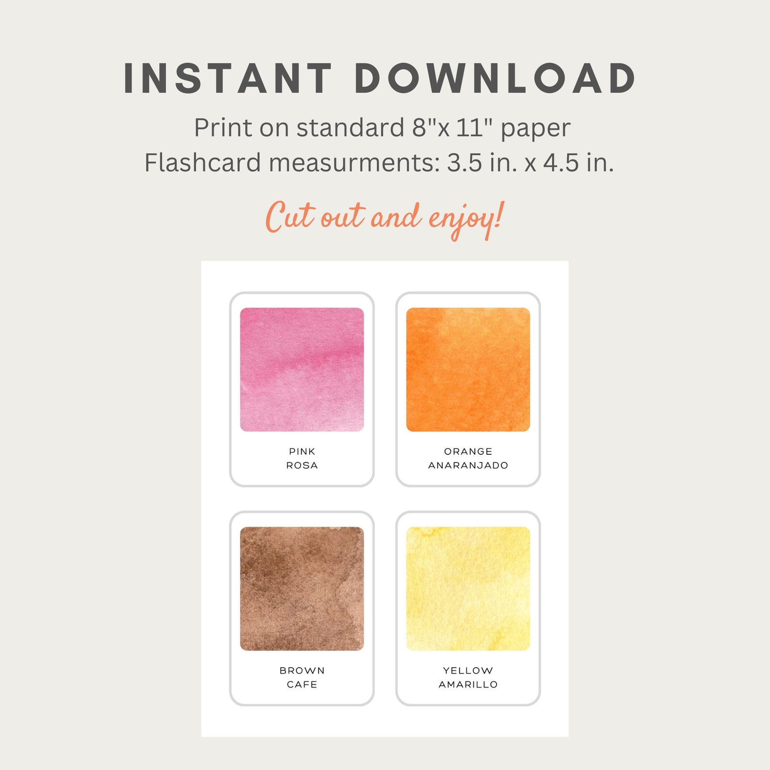 Printable Colors Flashcards, English and Spanish Flashcards, Preschool ...