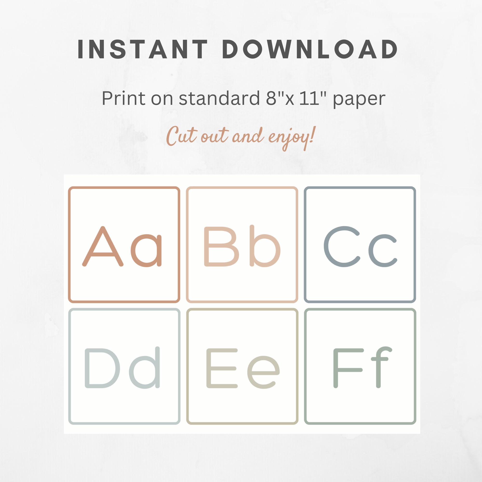 Printable Alphabet Flashcards: Neutral Colors, ABC Learning (digital ...