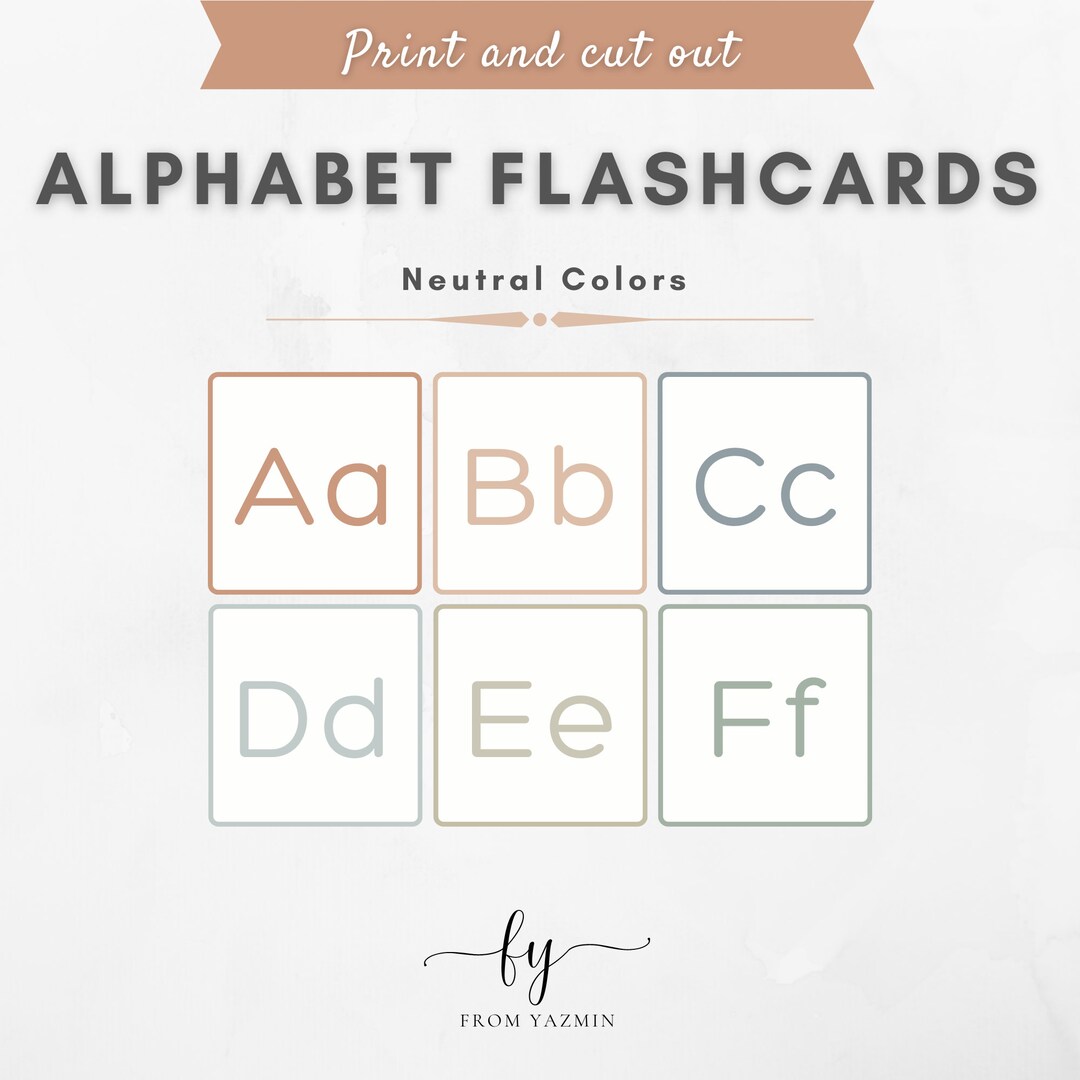 Printable Alphabet Flashcards: Neutral Colors, ABC Learning (digital ...