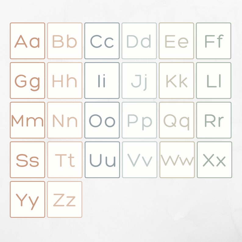 Printable Alphabet Flashcards: Neutral Colors, ABC Learning (digital ...
