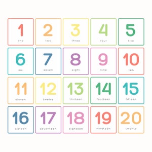 Printable Numbers 1-20 Flashcards: Neutral Colors, Preschool Learning ...