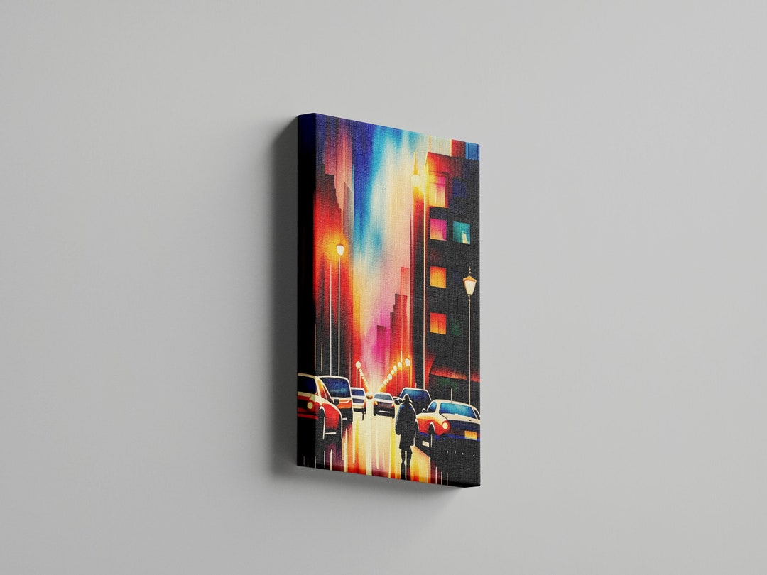 City Nightscape Art Print, Abstract Cityscape Poster, Canvas or Framed ...