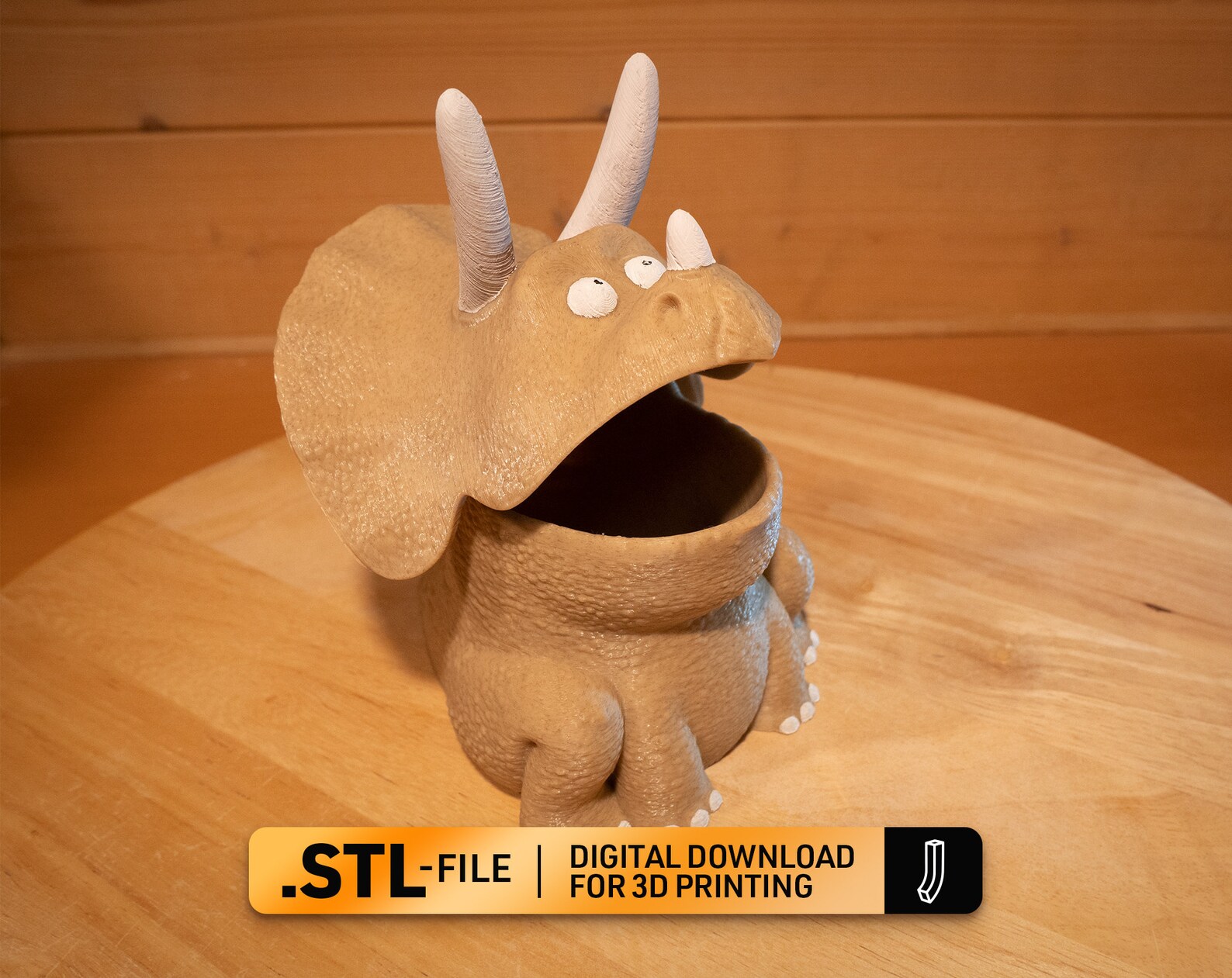 Cute Dino Desk Pot, Pencil Case, Triceratops - STL File for 3D Printing ...