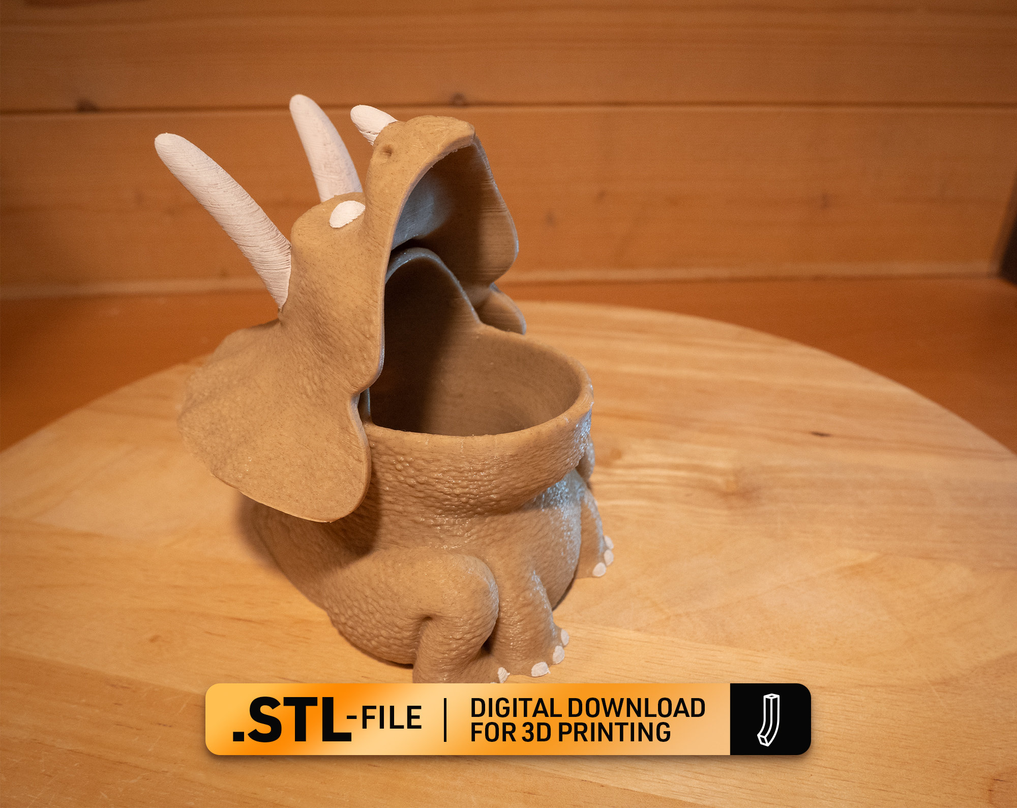 Cute Dino Desk Pot, Pencil Case, Triceratops - STL File for 3D Printing ...