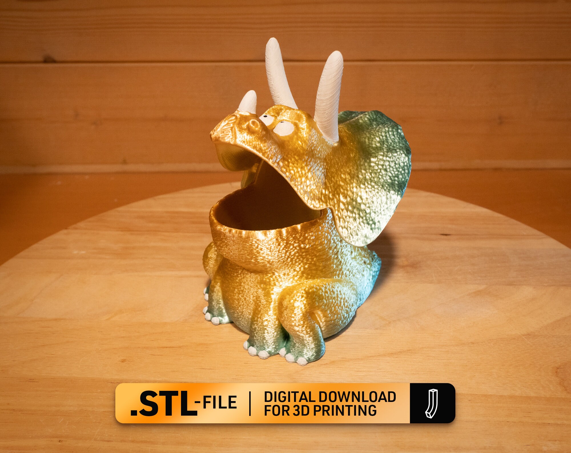 Cute Dino Desk Pot, Pencil Case, Triceratops - STL File for 3D Printing ...