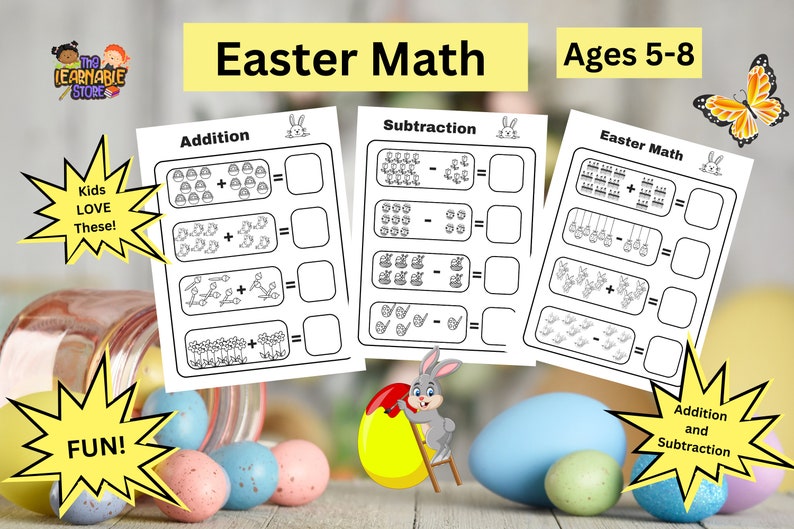 Easter Math Worksheet for Kids Learning Basic Addition and Subtraction ...