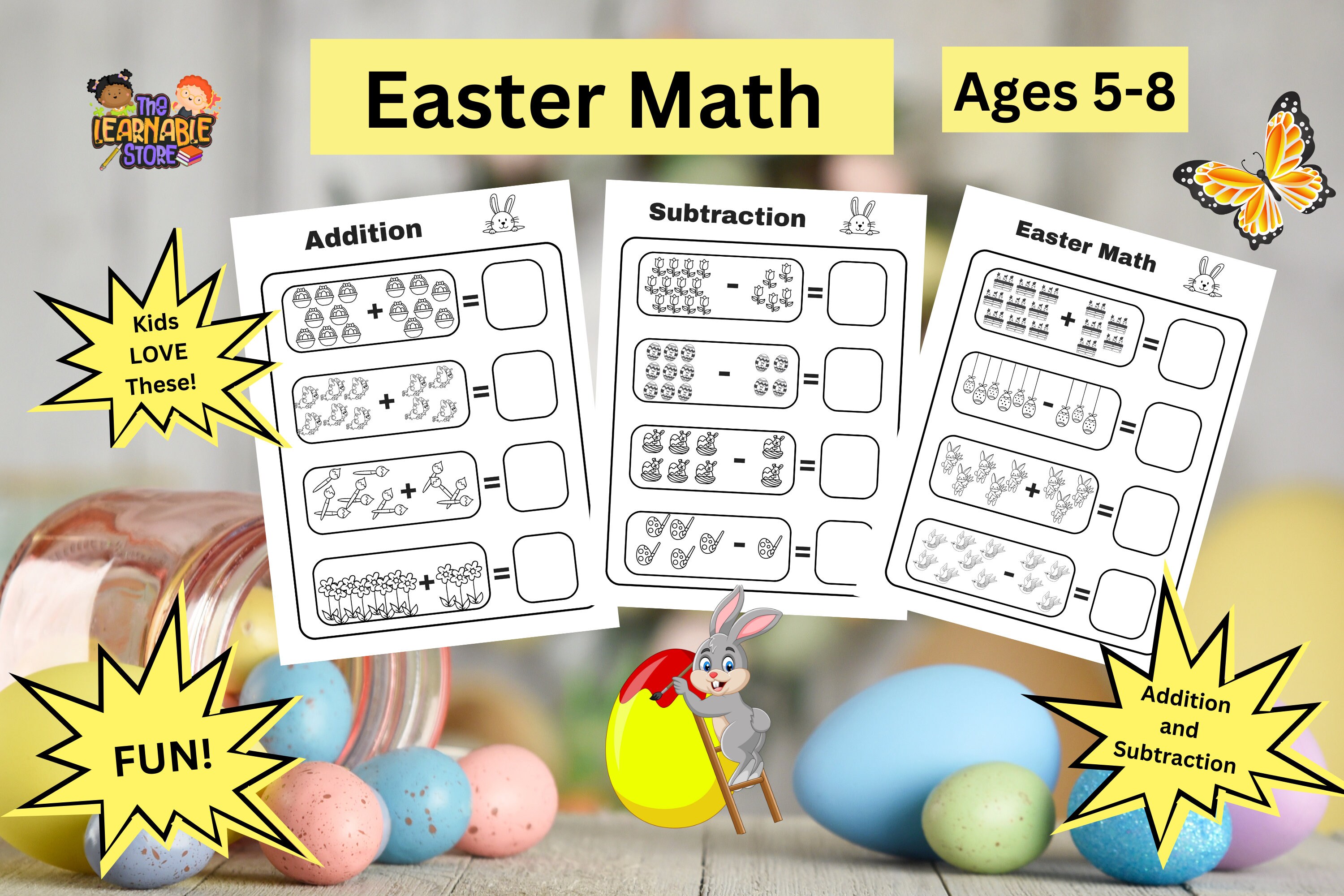 Easter Math Worksheet for Kids Learning Basic Addition and Subtraction ...