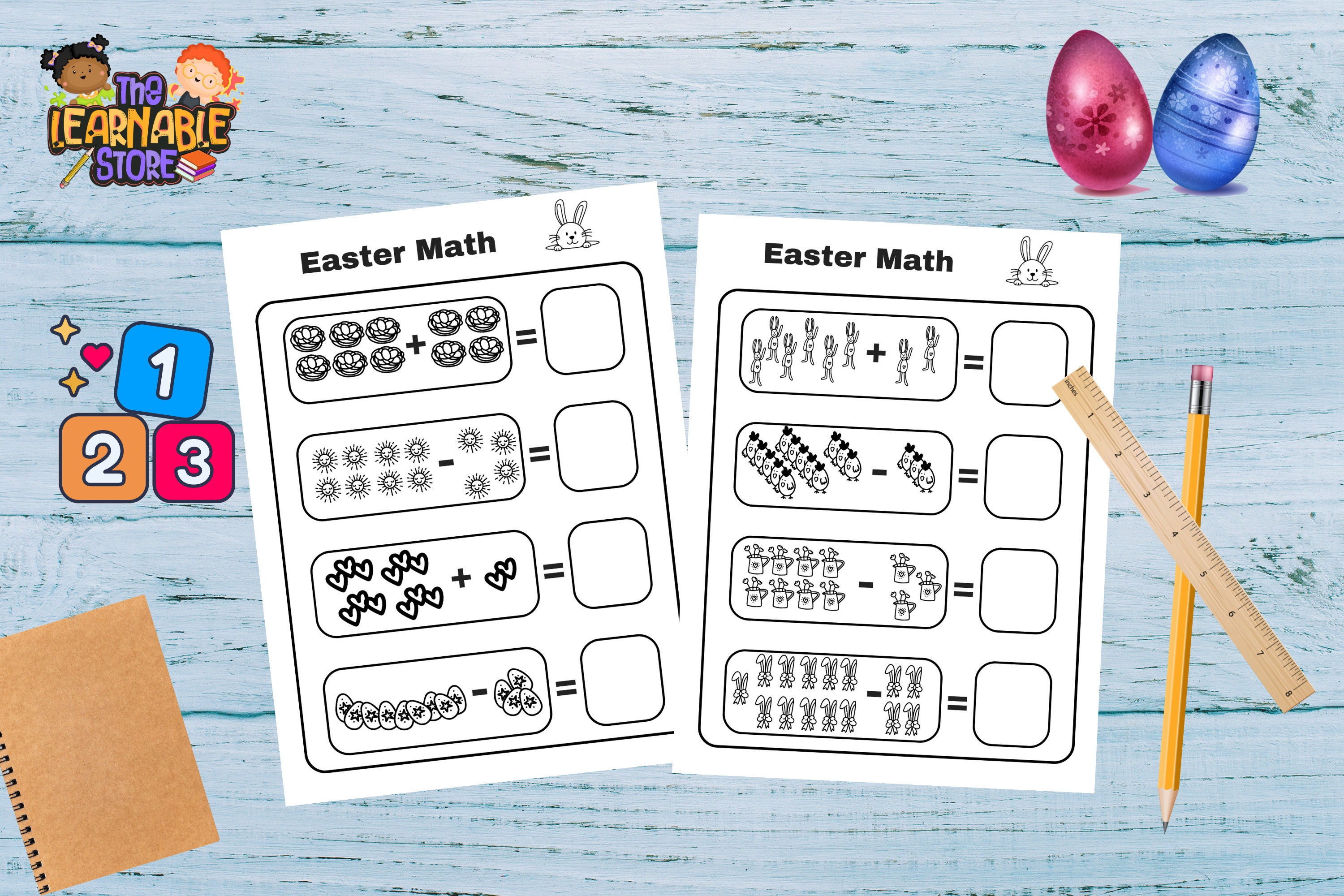 Easter Math Worksheet for Kids Learning Basic Addition and Subtraction ...