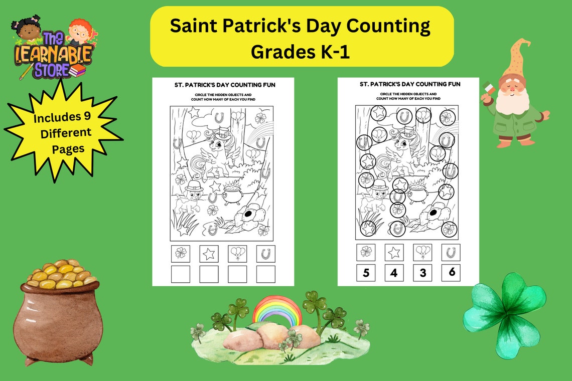 Saint Patricks Day Counting Pages for Kids Set of 9 Fun St. Patricks ...