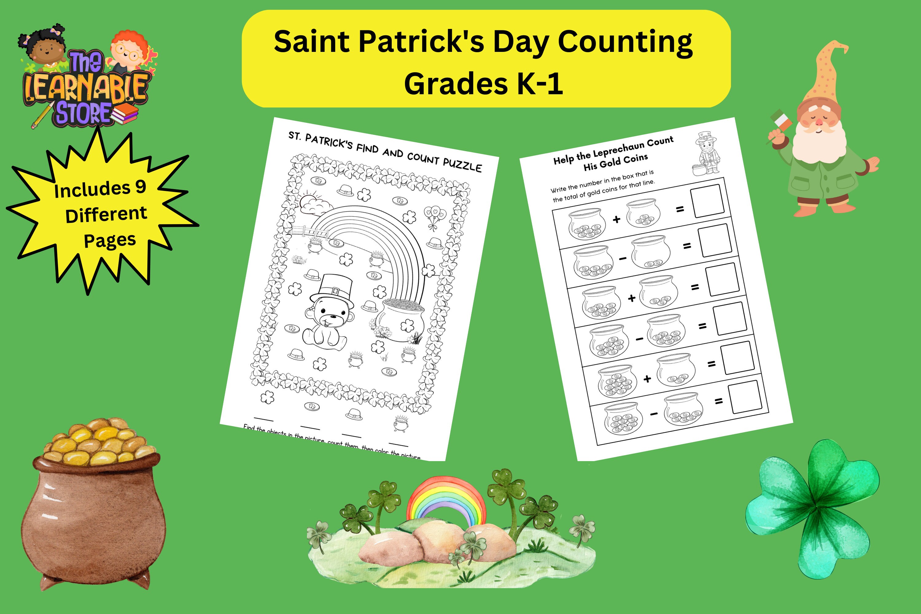 Saint Patrick’s Day Counting Pages for Kids | Set of 9 Fun St. Patrick ...
