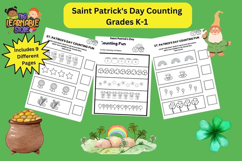 Saint Patrick’s Day Counting Pages for Kids | Set of 9 Fun St. Patrick ...