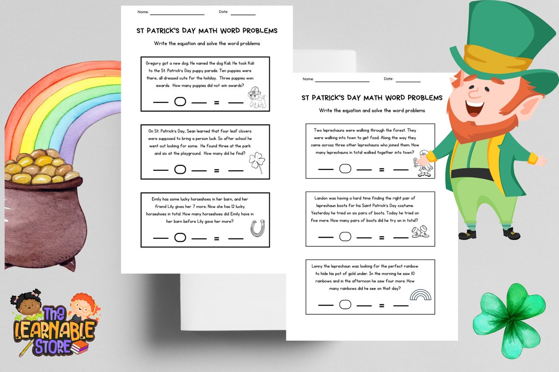 Saint Patricks Day Word Math Problems for Grades 1-3 Set Includes 15 ...