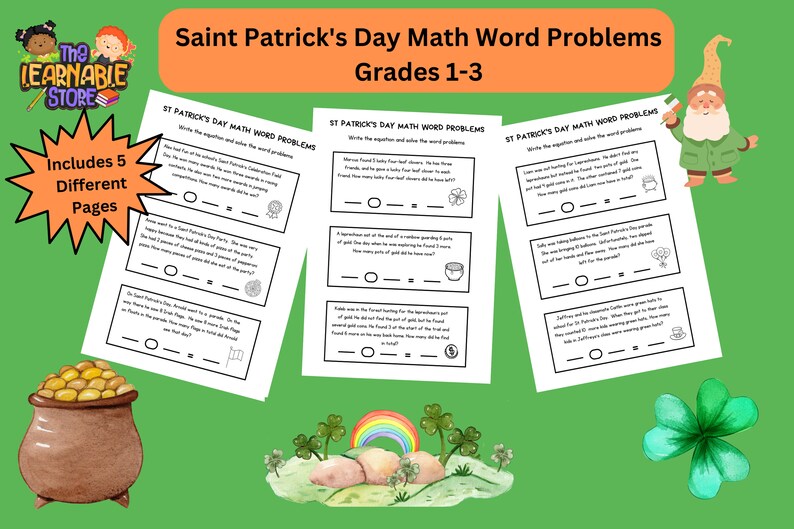 Saint Patrick’s Day Word Math Problems for Grades 1-3 | Set Includes 15 ...