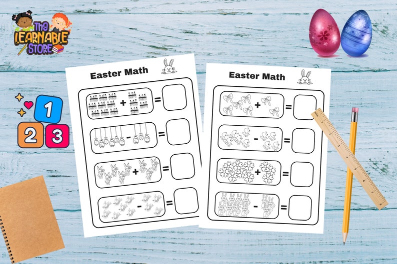 Easter Math Worksheet for Kids Learning Basic Addition and Subtraction ...